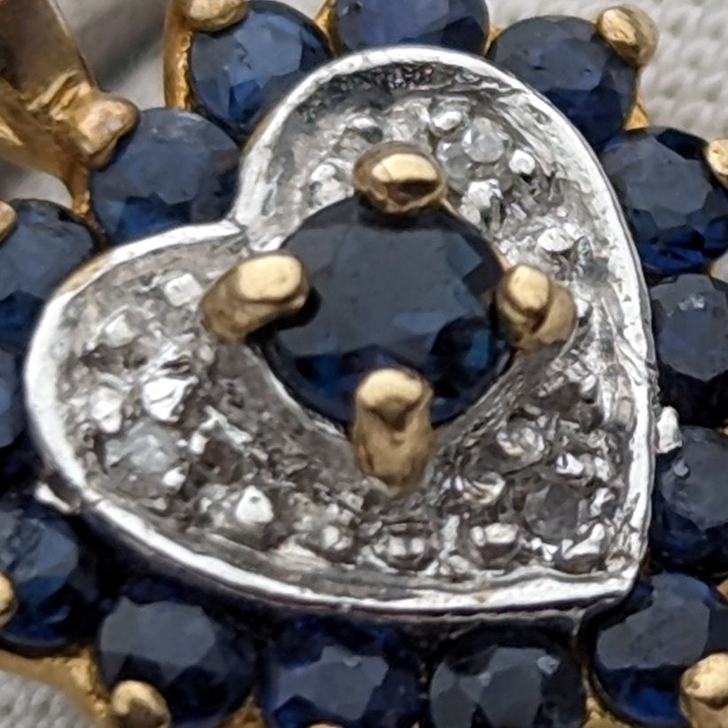 British Vintage Jewelry K9 Gold & Sapphire Heart Pendant Necklace ...