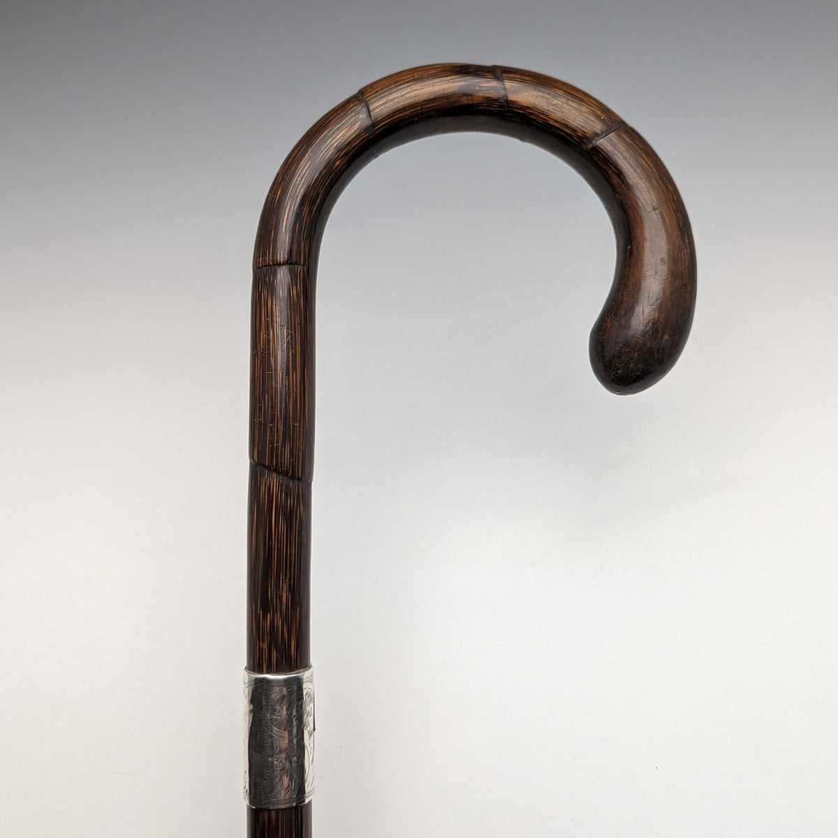 1921 British Antique Men's Cane, Lightweight Curved Handle, Sterling S ...