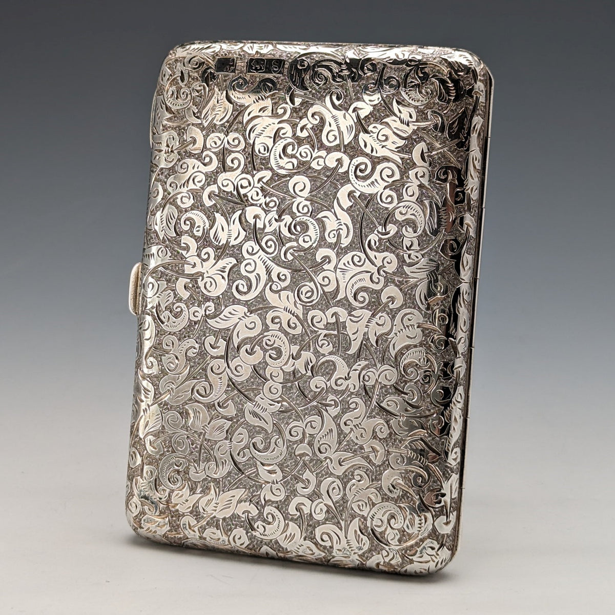 1893 British antique double-sided sterling silver card case with accor ...