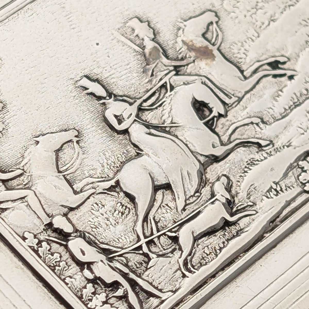 19th century Austrian 812 silver relief decoration square box 103g ...